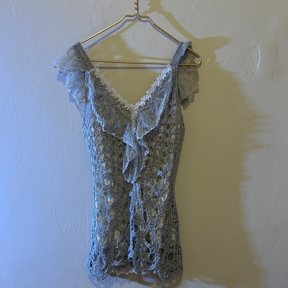 Boston Proper | Tops | Boston Proper Lace Ruffle Blouse Light Blue ...